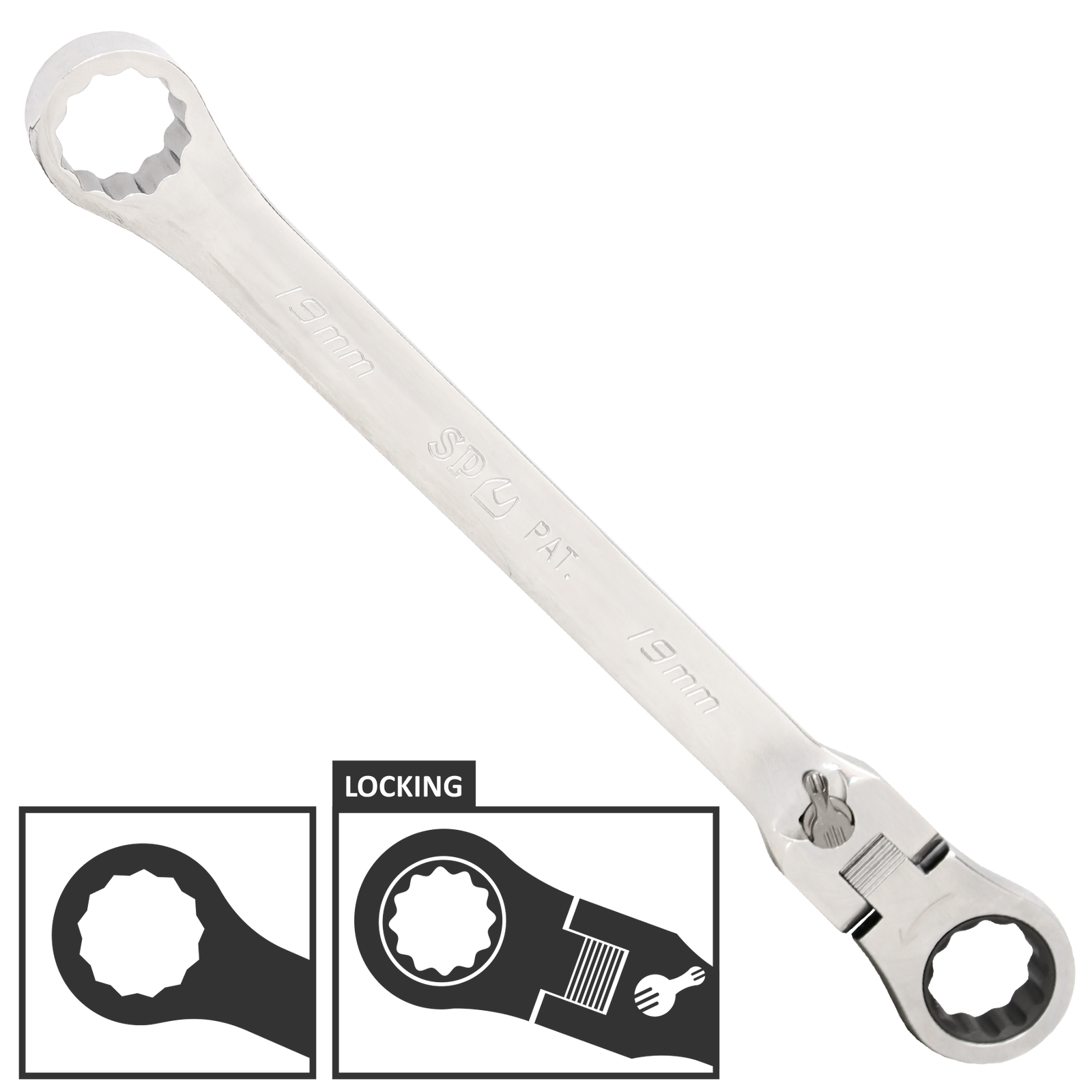 SP Tools SP14028-XPX Locking Flex Head Double Gear Drive Ring Spanner ...