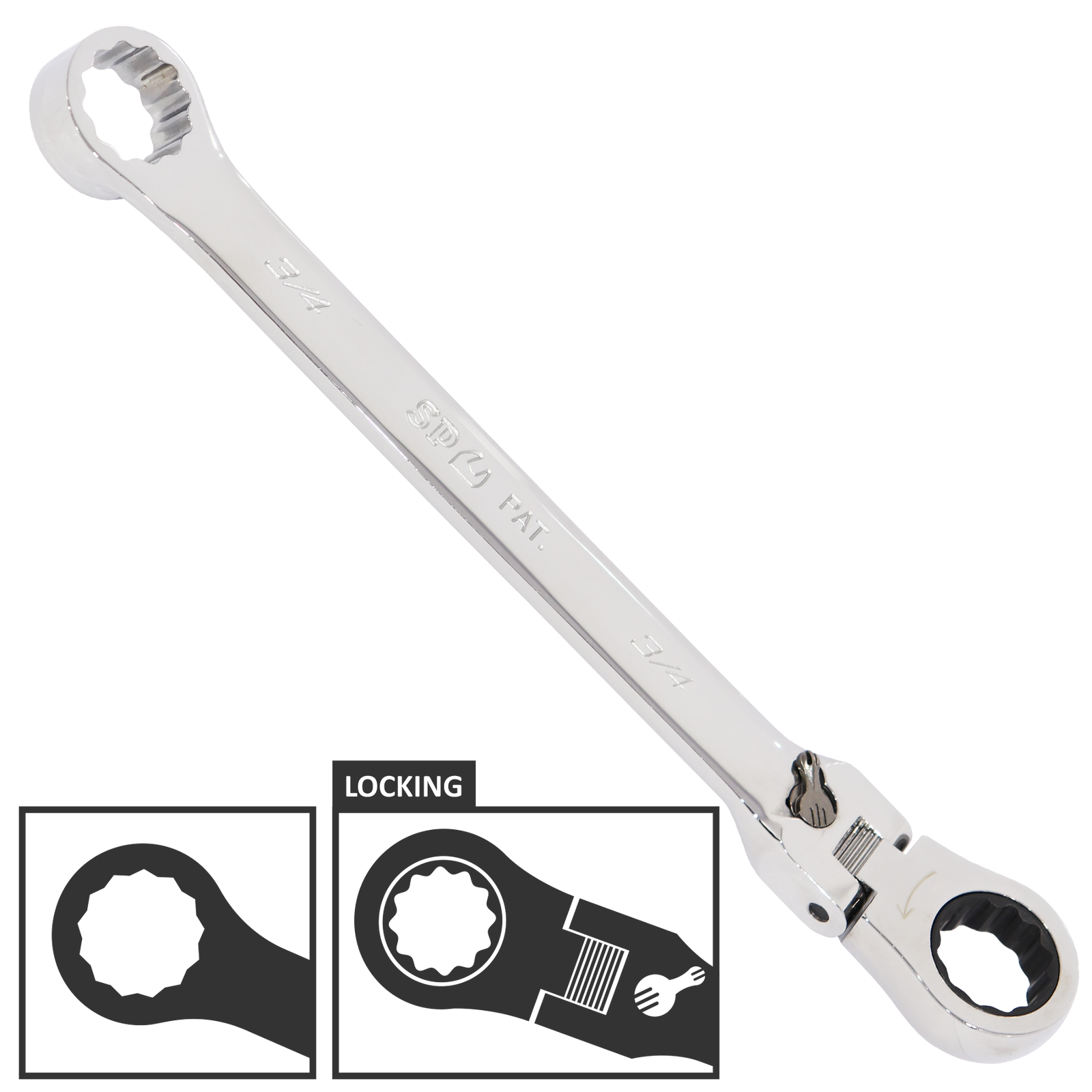 SP Tools SP14072-XPX Locking Flex Head Double Gear Drive Ring Spanner ...